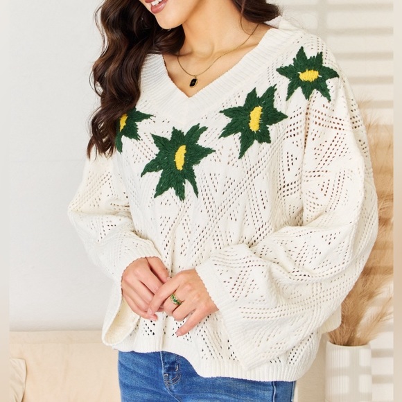 POL | Sweaters | New Pol Cream Floral Embroidered Crochet Knit ...